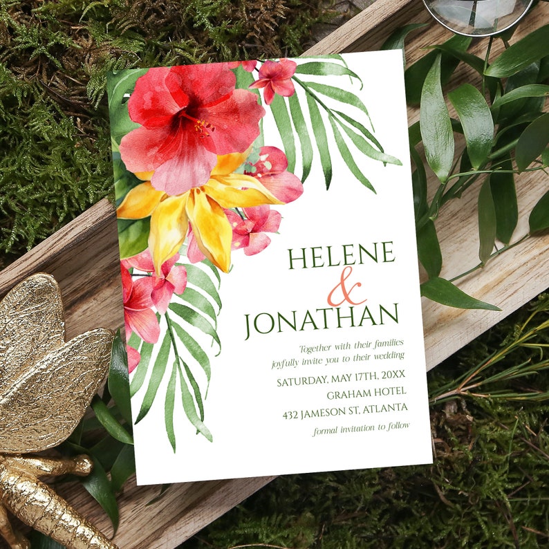 Elegant Tropical Destination Wedding Invitation Template Summer ...