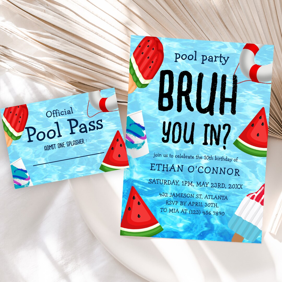 Bruh Pool Party Invitation Template Printable Summer Birthday Party ...