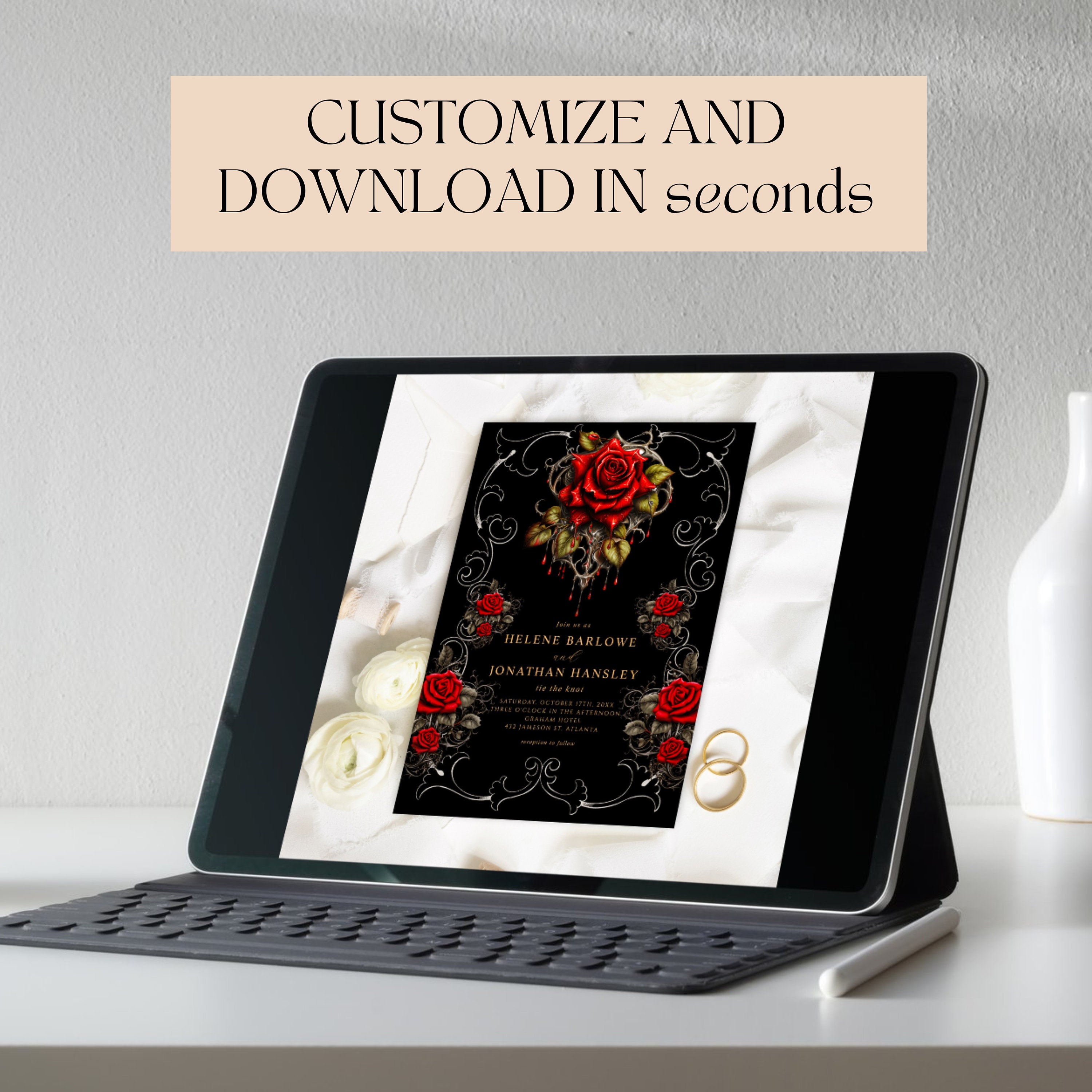 Rose Moody Gothic Wedding Invitation Template Dark Floral Wedding ...