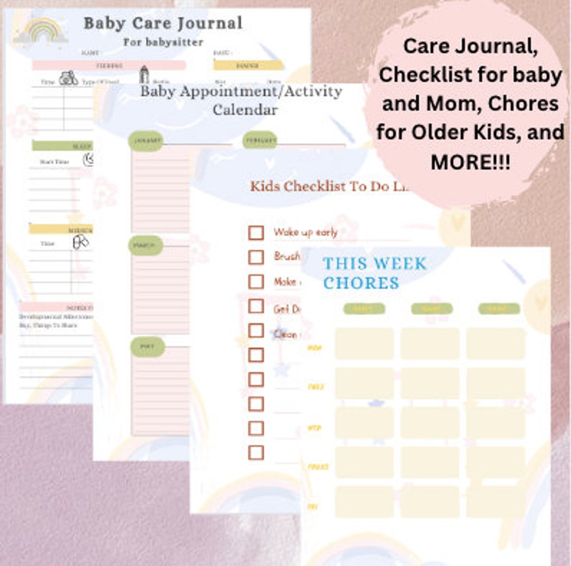 Printable Baby Planner, Printable Planner, Diapering Log, Sleep Tracker ...