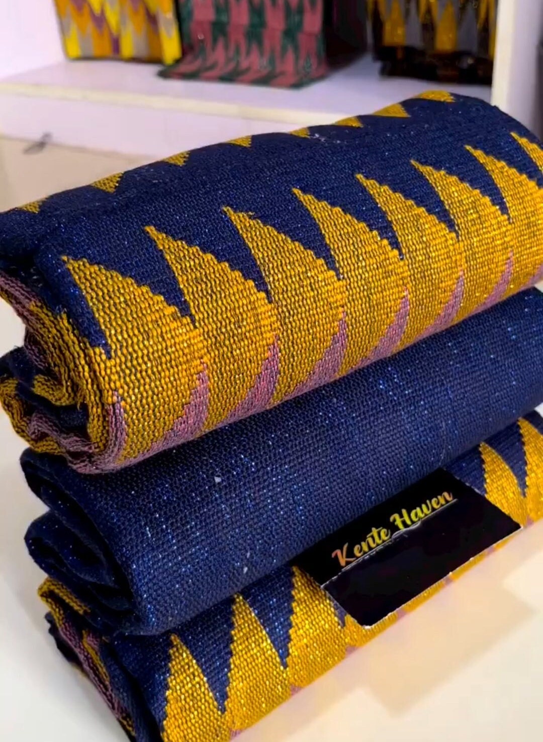 Kente Heaven Hand Weaved Kente Cloth KH358 With 2 Shimmering Lines Gold ...