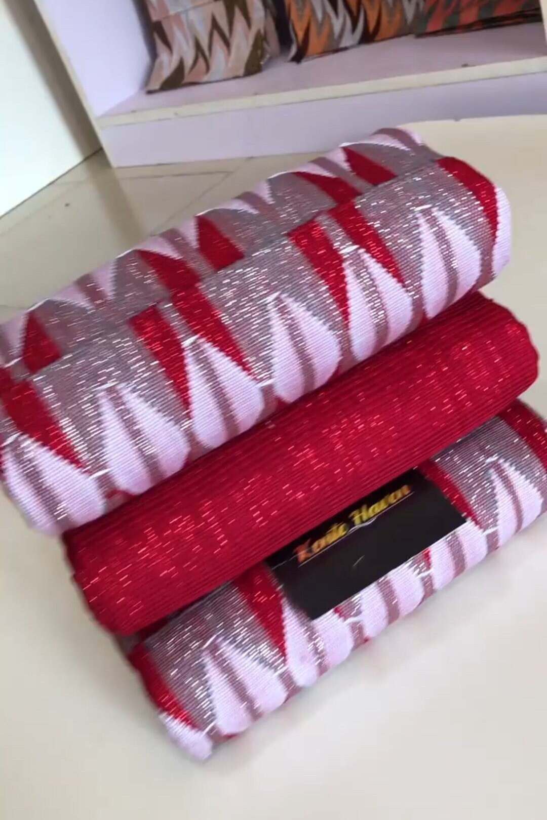 Kente Heaven Hand Weaved Kente Cloth KH367 With Shimmering Silver & Red ...