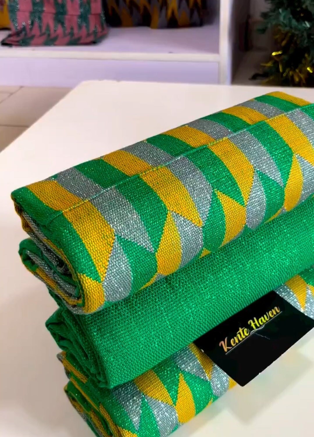 Kente Heaven Hand Weaved Kente Cloth KH176 With Shimmering Green ...