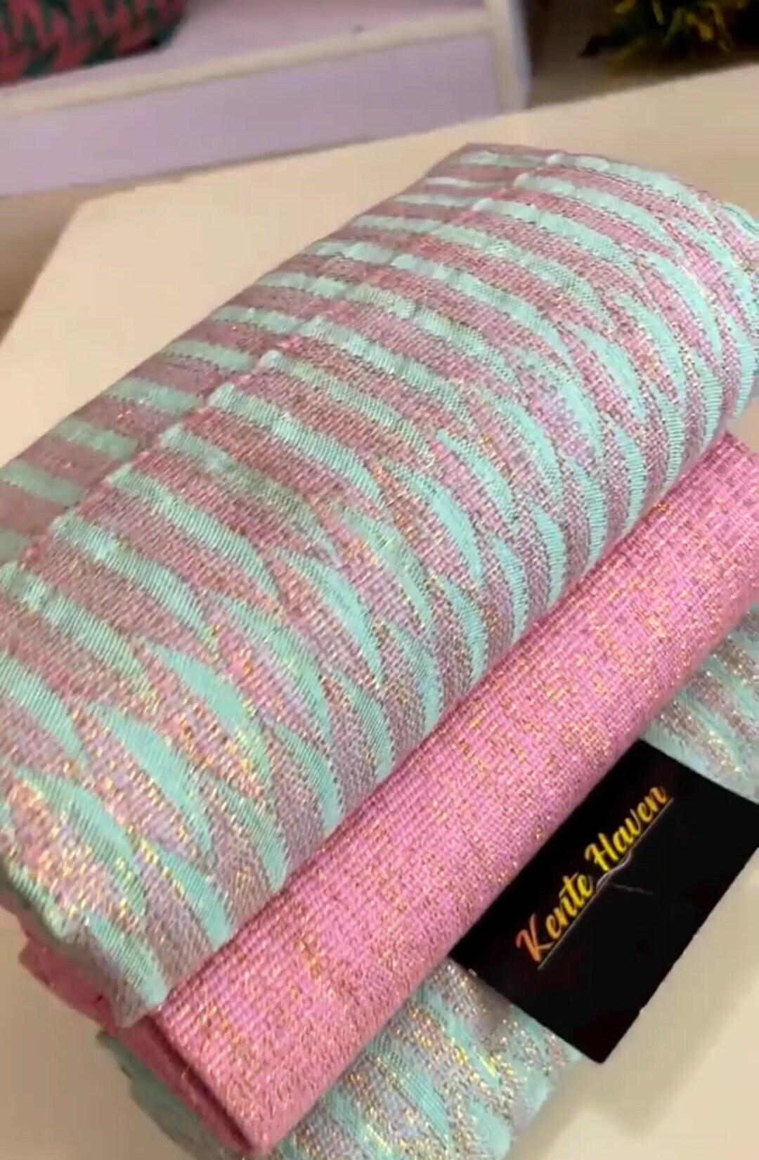 Kente Heaven Hand Weaved Kente Cloth KH362 With 1 Line Shimmering Pink ...