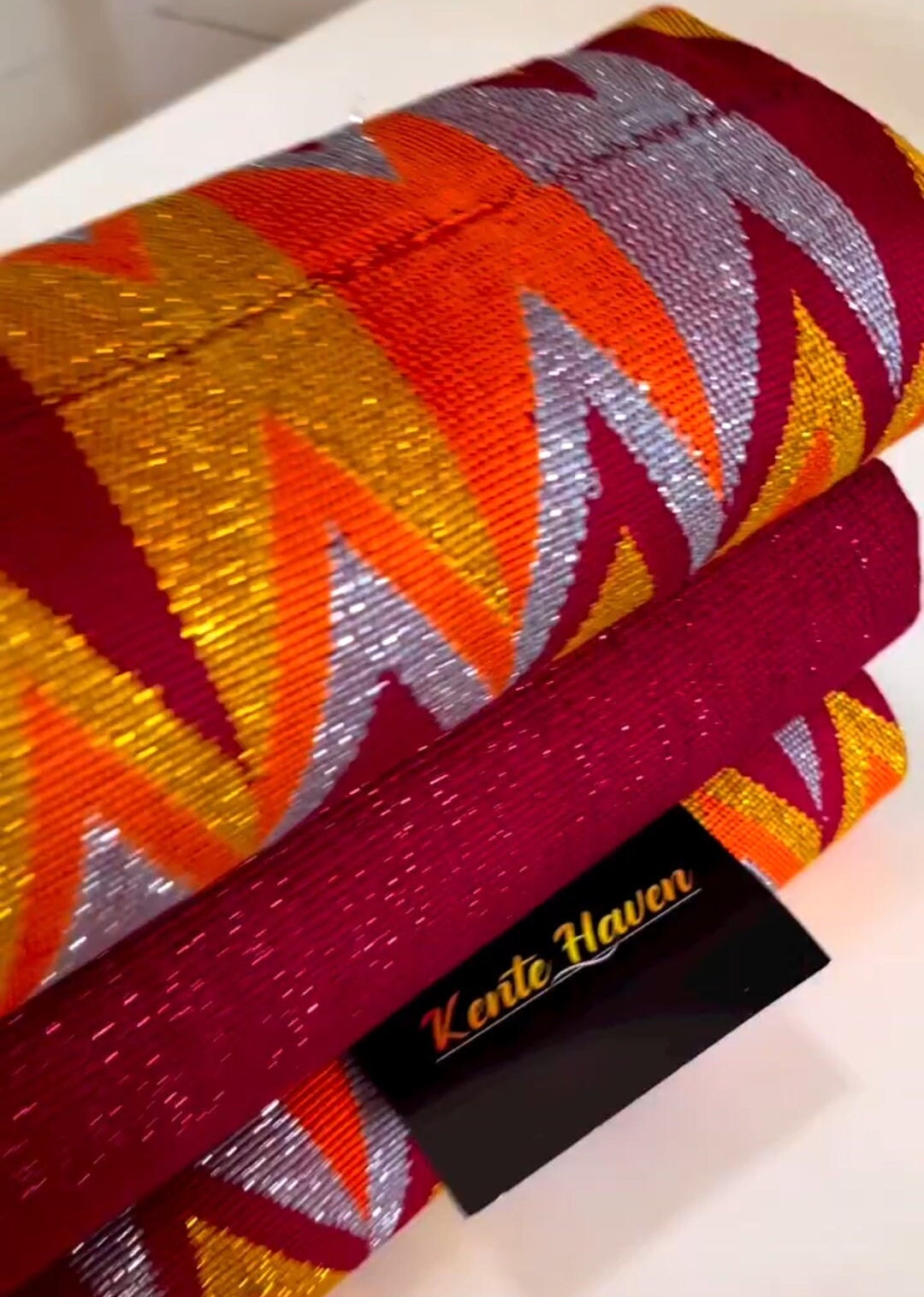 Kente Heaven Hand Weaved Kente Cloth Kh115with Gold & Silver Shimmering ...