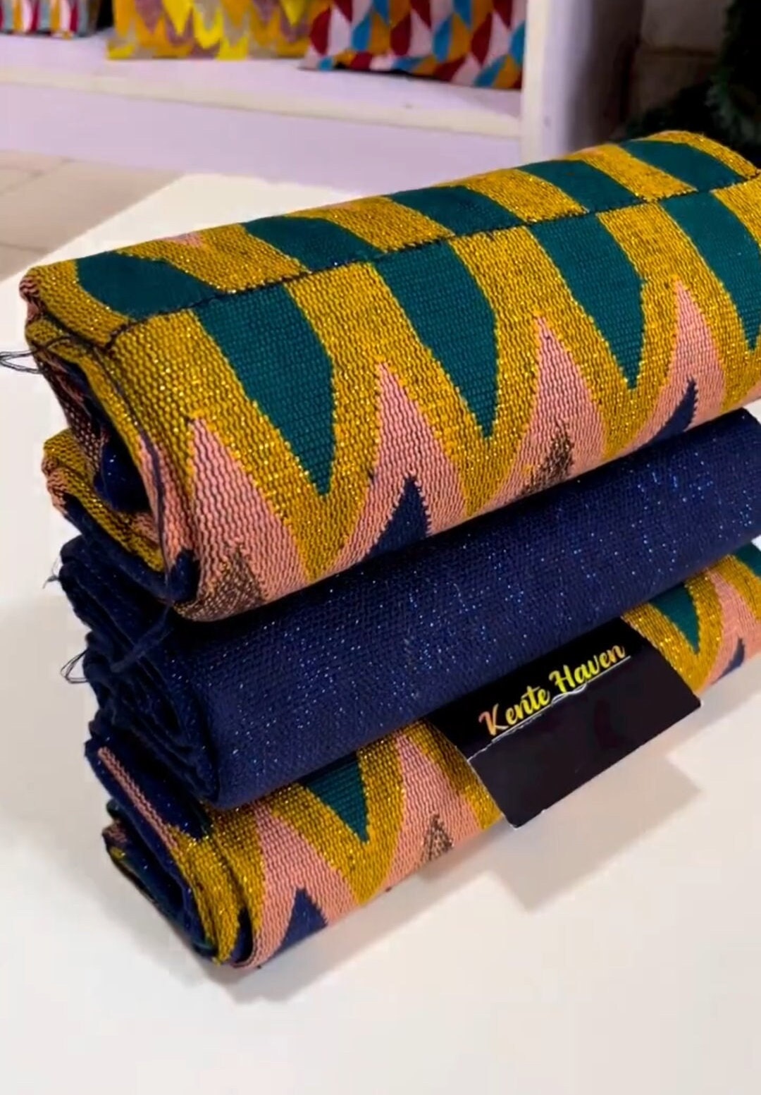 Kente Heaven Hand Weaved Kente Cloth KH200 With 2 Shimmering Lines Gold ...