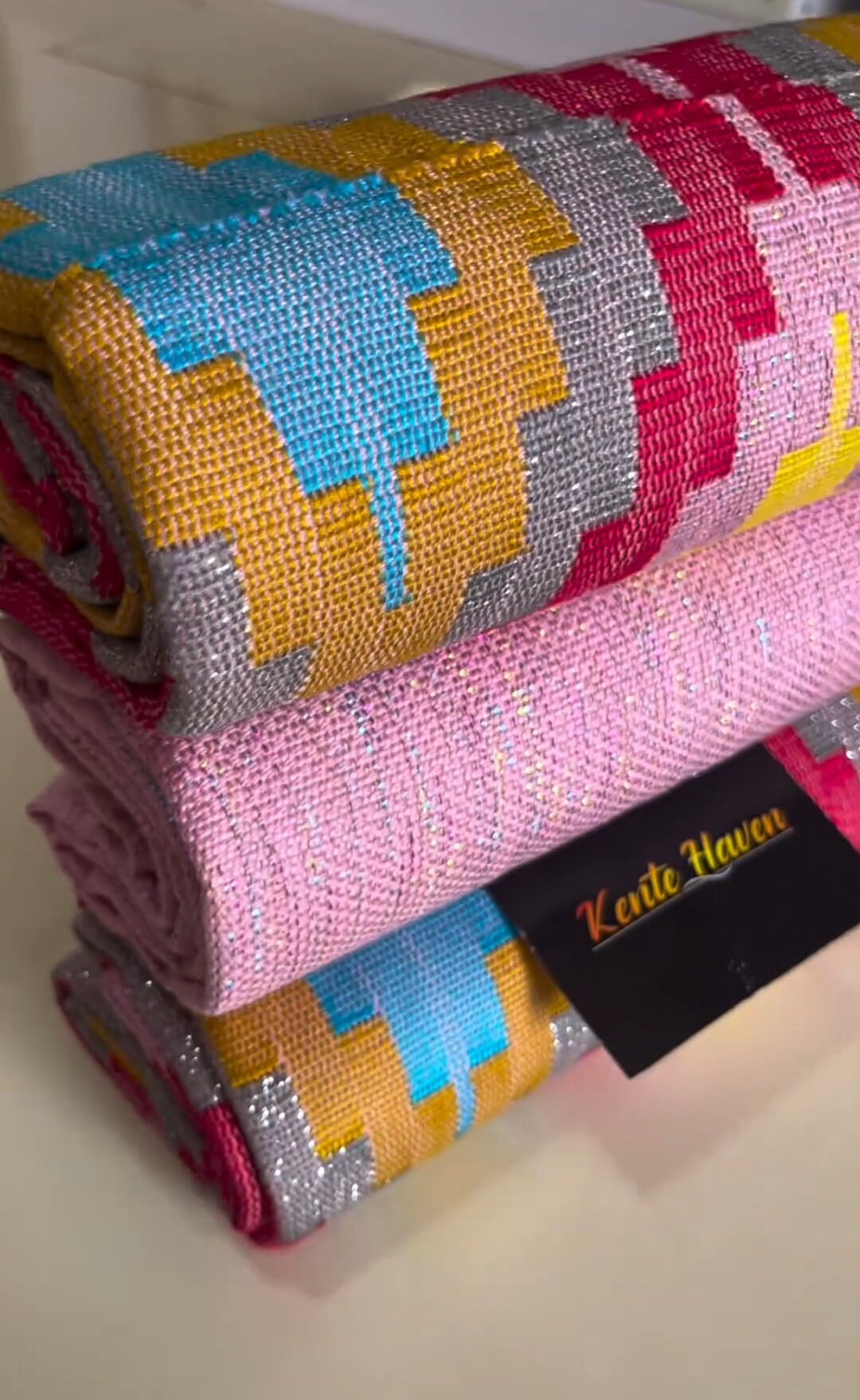 Kente Heaven Hand Weaved Kente Cloth KH43 With Shimmering Silver & Pink ...