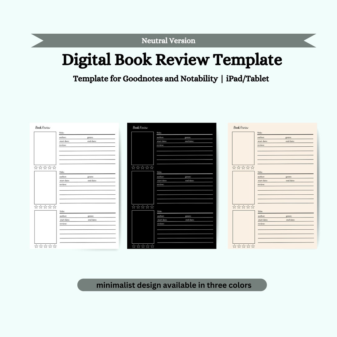 Book Review Template, Digital Reading Journal for Goodnote, Neutral ...