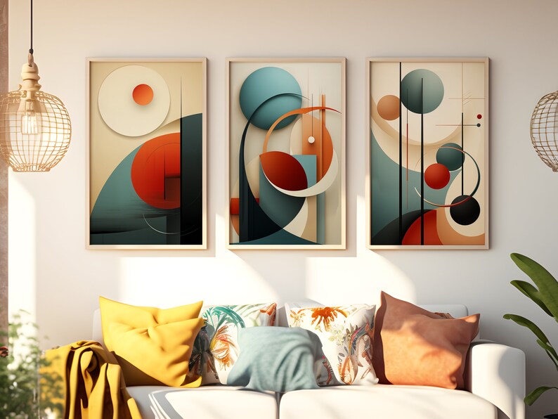 Modern Colorful Art Print Set of 3, Geometric Abstract Print ...