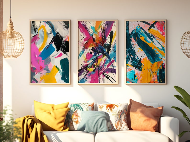 Dynamic Abstract Expressionism Wall Art Set of 3,abstract Bedroom Print ...