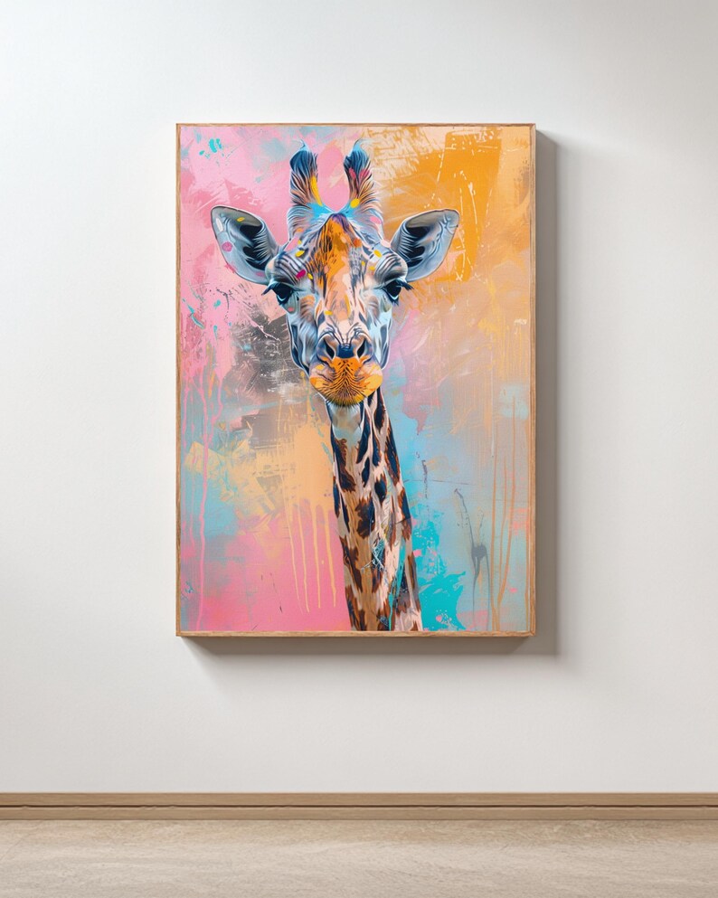 Colorful Giraffe Wall Art | Playful Abstract Animal Portrait | Pastel ...