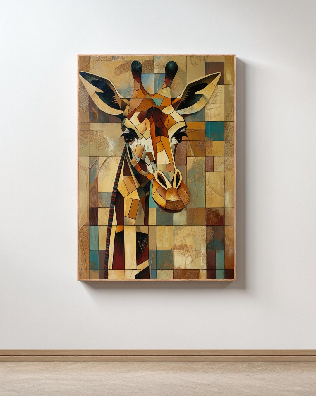 Cubist Giraffe Wall Art | Geometric Animal Portrait | Earthy Picasso ...
