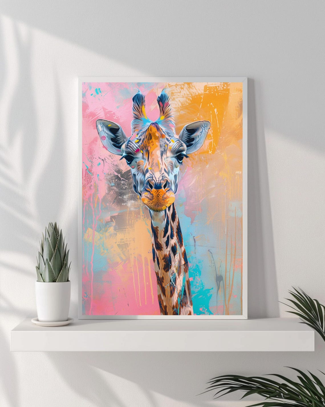 Colorful Giraffe Wall Art | Playful Abstract Animal Portrait | Pastel ...