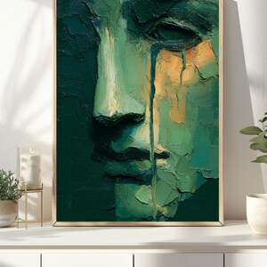 Melancholic Green Face Abstract Art Print: Emotional Interior Design ...