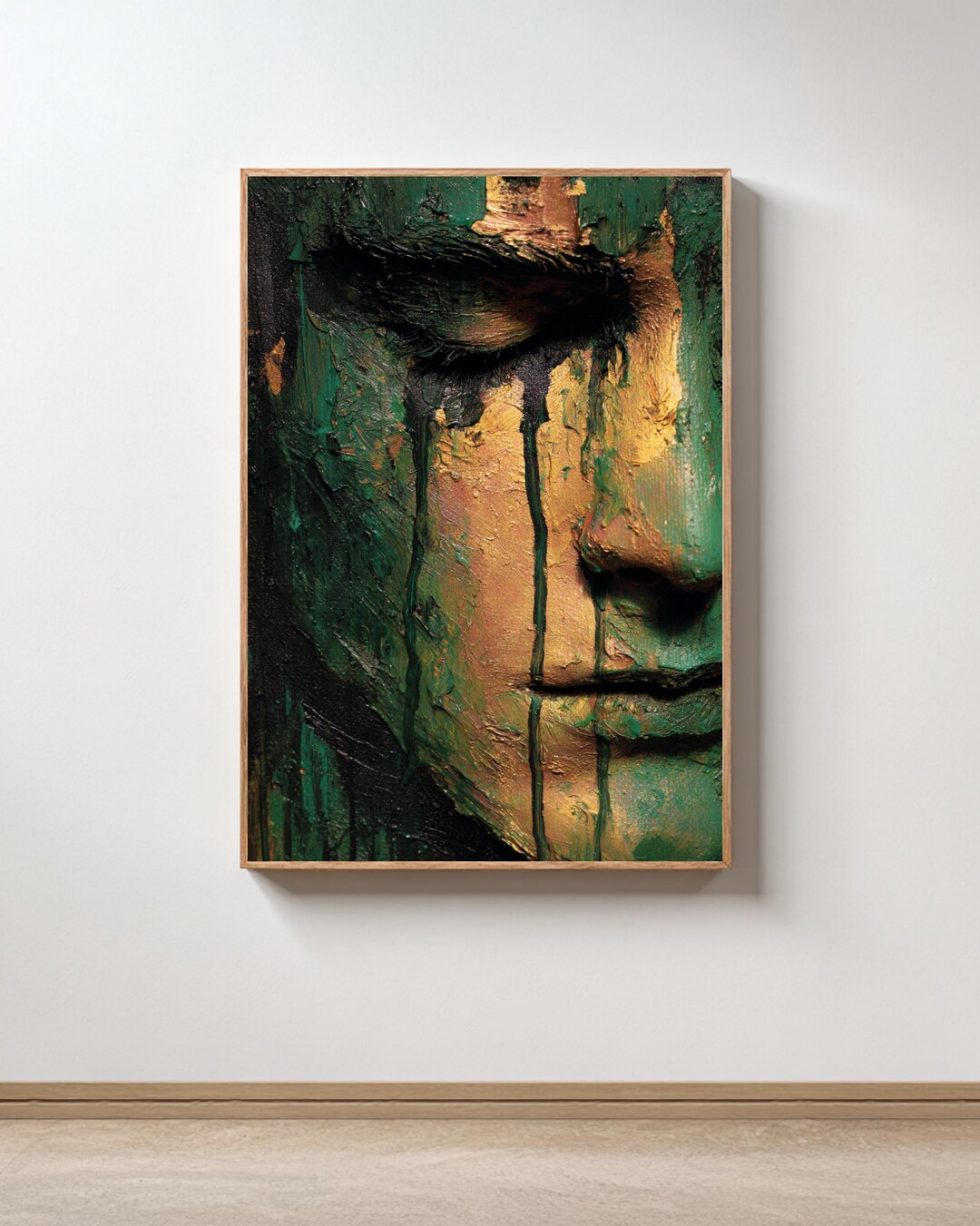 Textured Abstract Portrait Print: Green Gold Emotional Wall Art ...