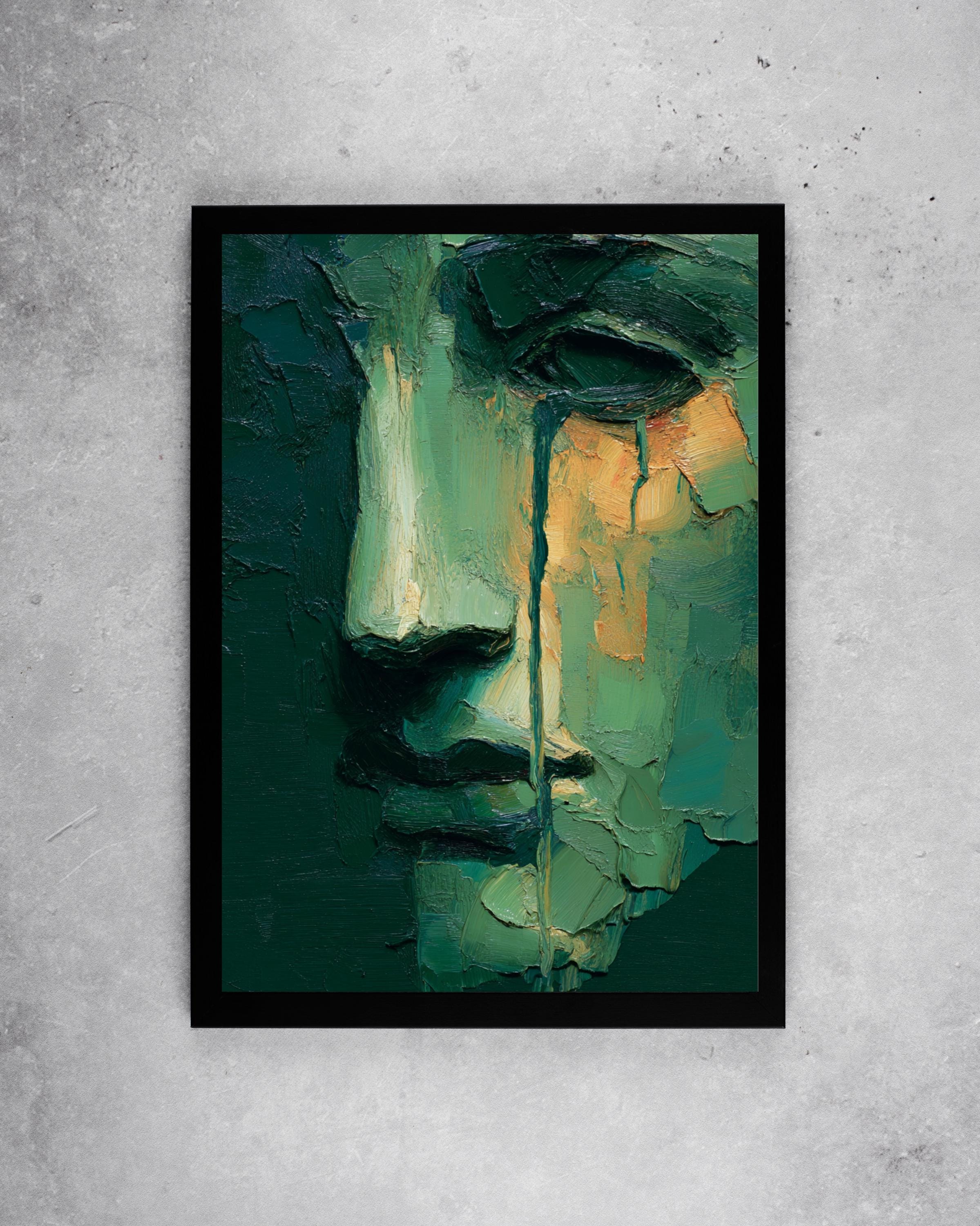 Melancholic Green Face Abstract Art Print: Emotional Interior Design ...