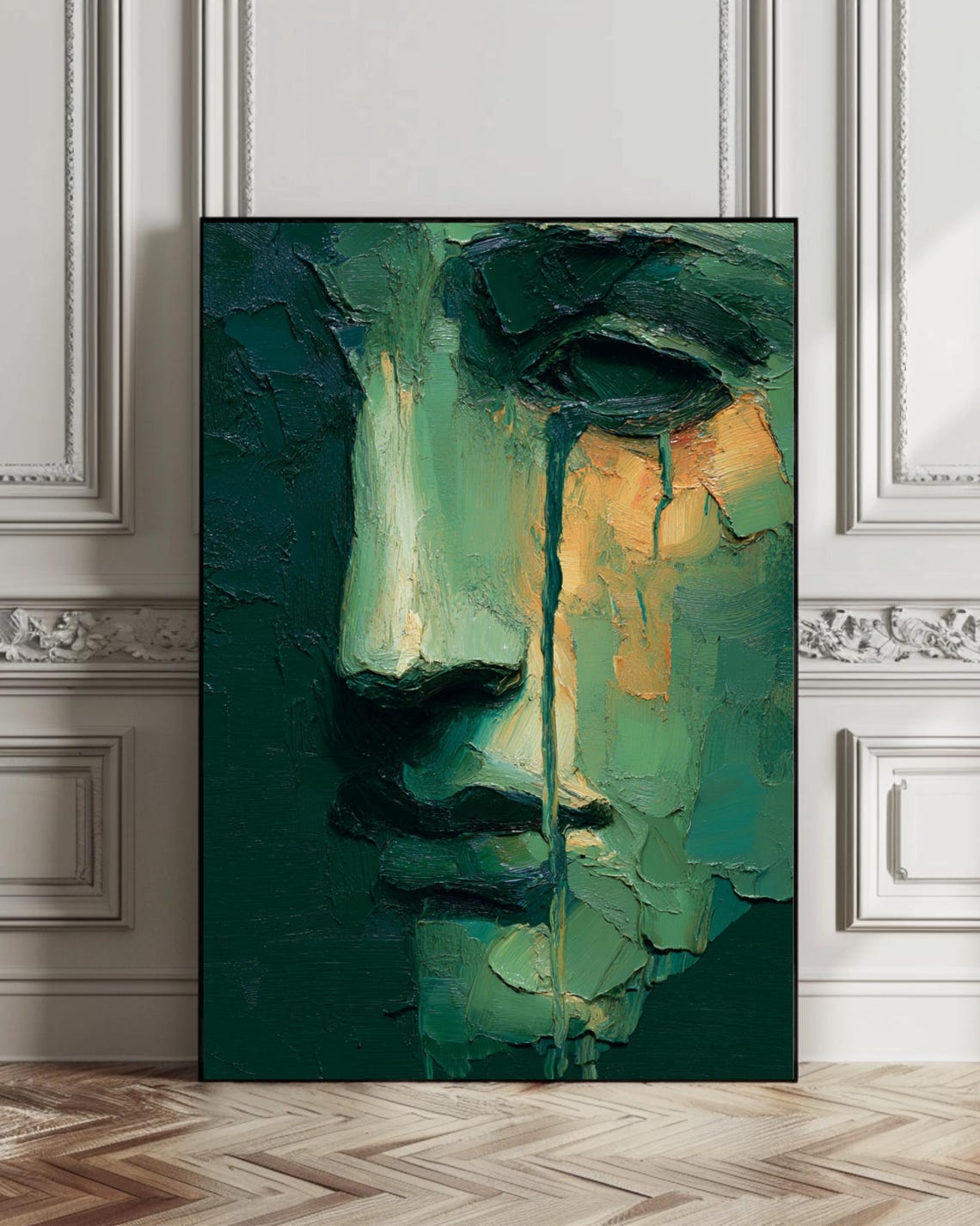 Melancholic Green Face Abstract Art Print: Emotional Interior Design ...