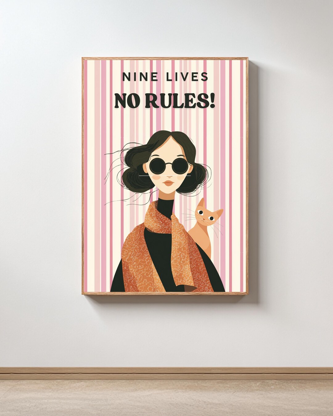 Nine Lives Cat Art Print: Modern Woman Illustration (digital Download ...