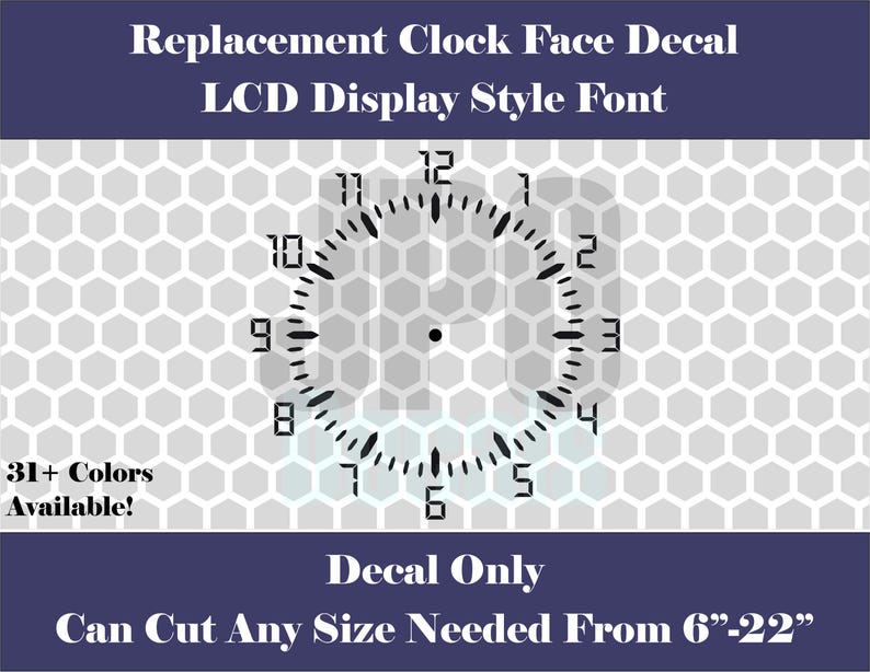 LCD Display Style Clock Face Vinyl Decal, DIY Clock Making (6 to 22 ...