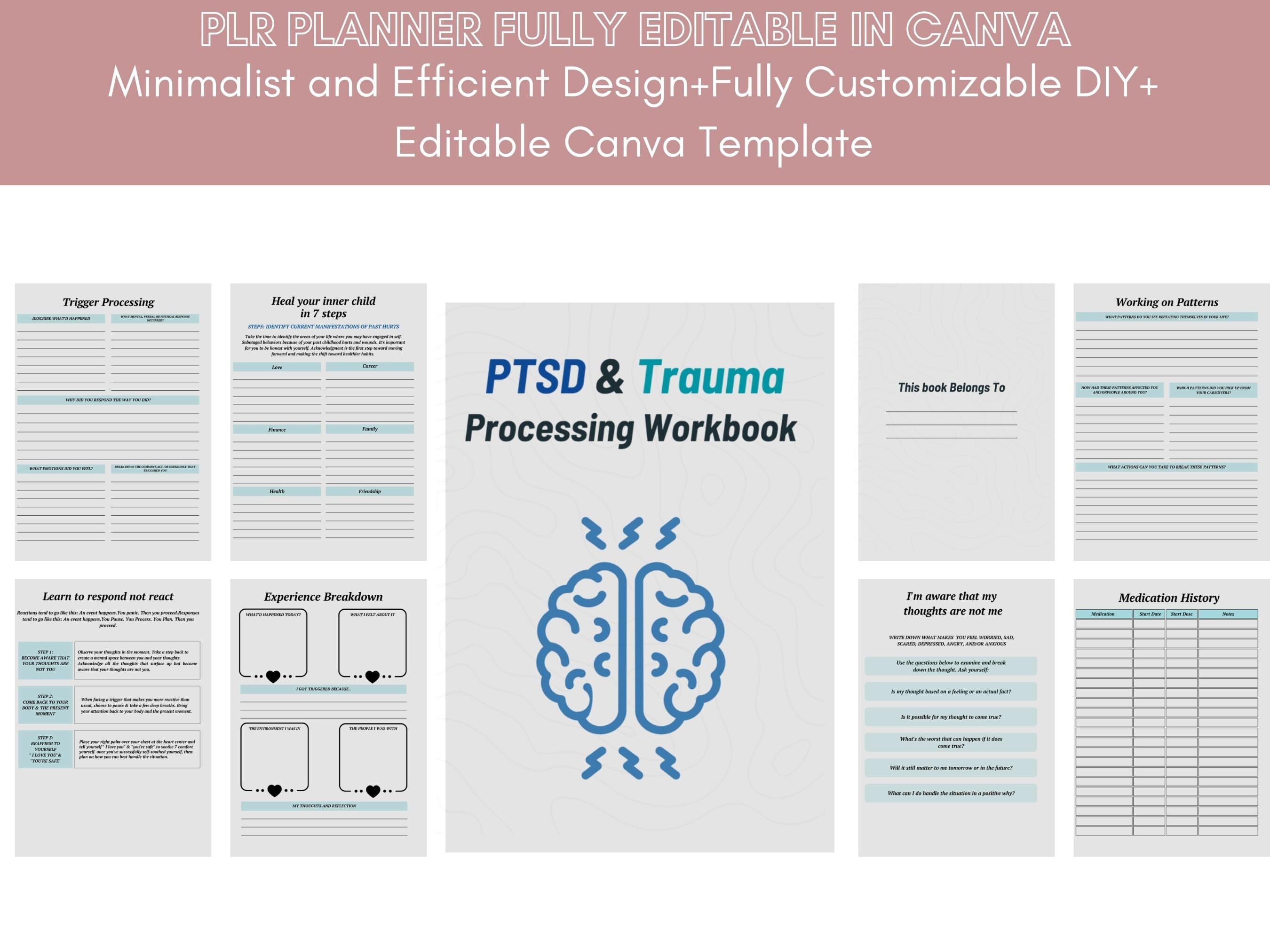 PLR PTSD & Trauma Processing Digital Planner, Editable in Canva ...