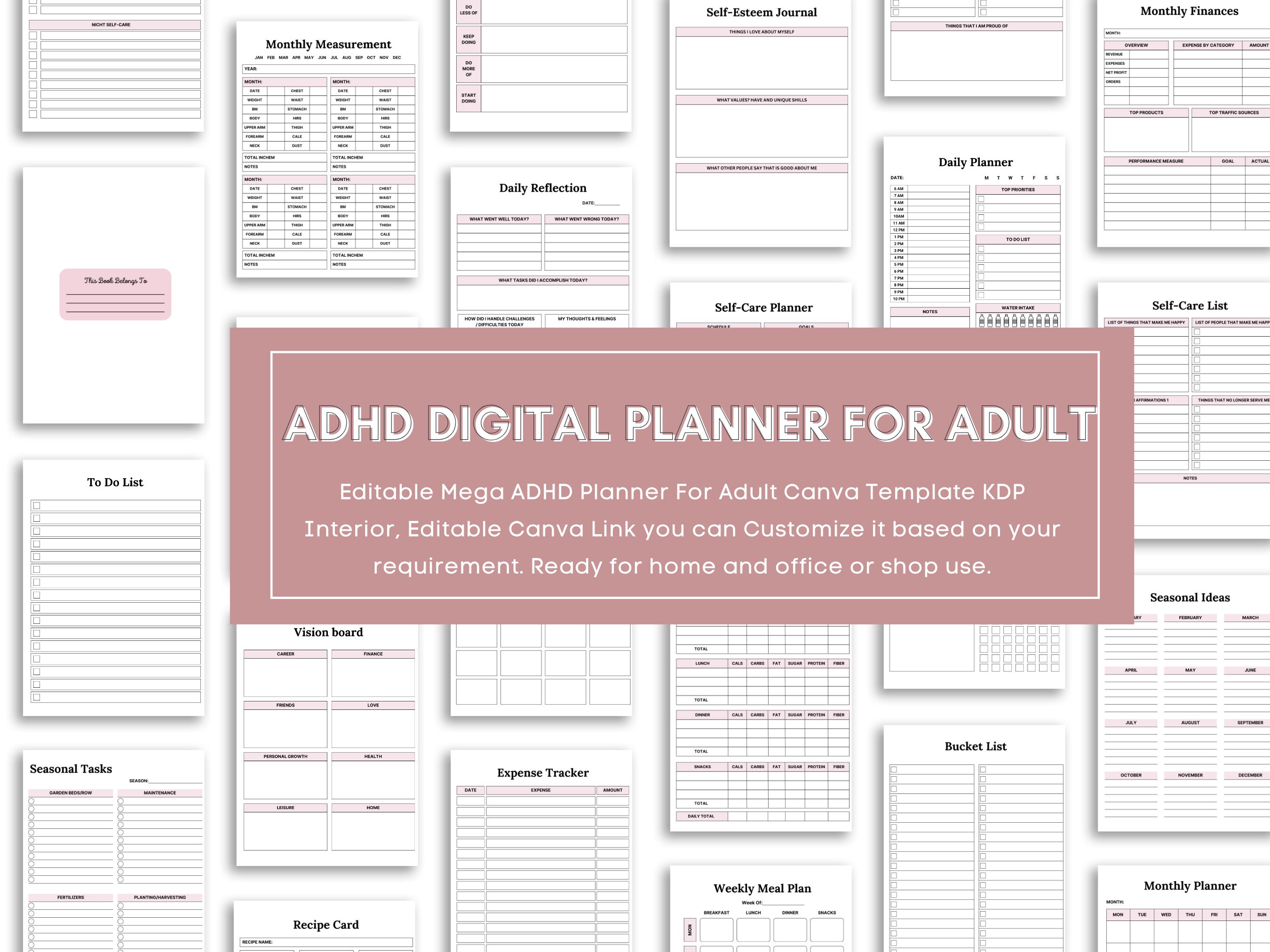 PLR ADHD Digital Planner for Adult, Templates, Editable Canva Planner ...