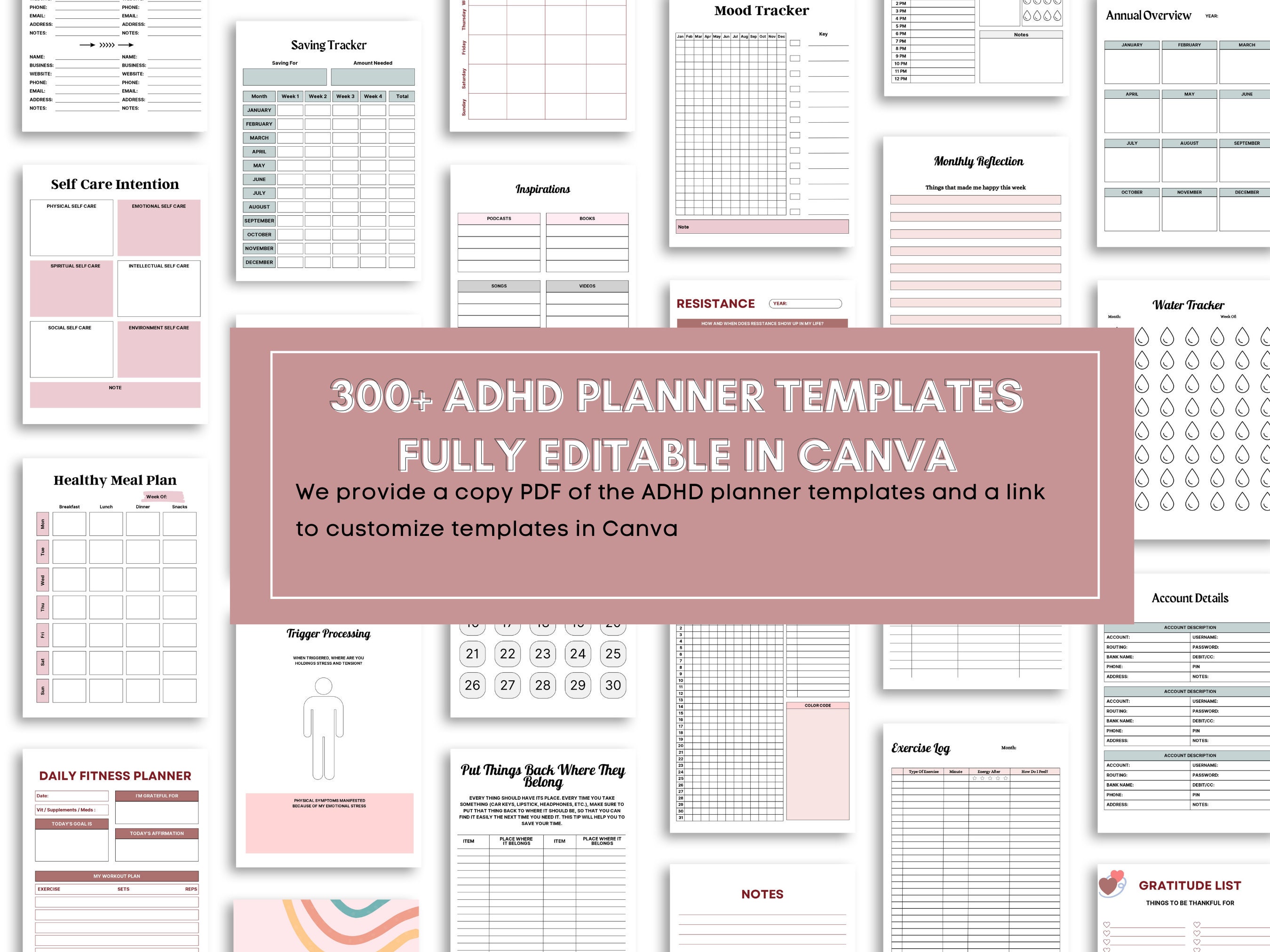 PLR ADHD Digital Planner, Templates, Editable in Canva, Undated, Canva ...