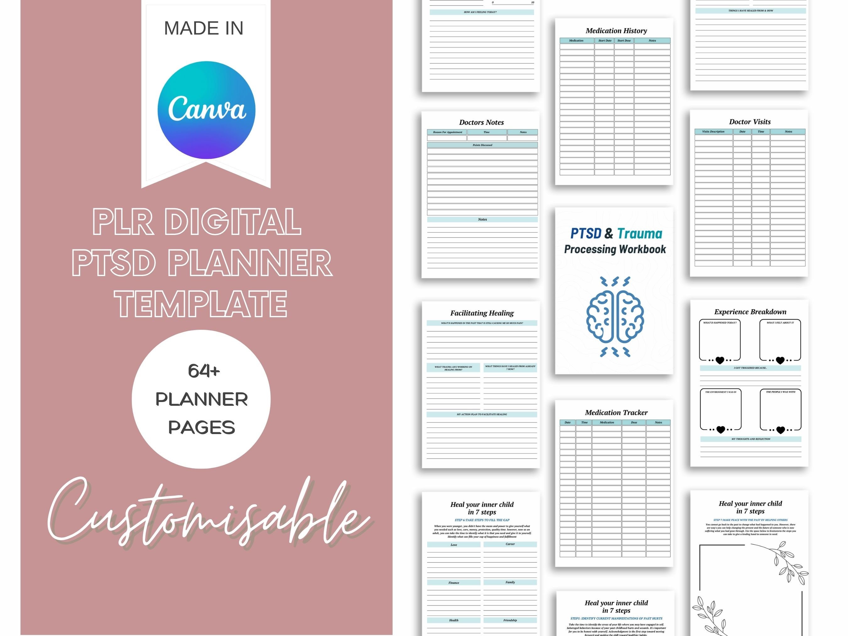 PLR PTSD & Trauma Processing Digital Planner, Editable in Canva ...