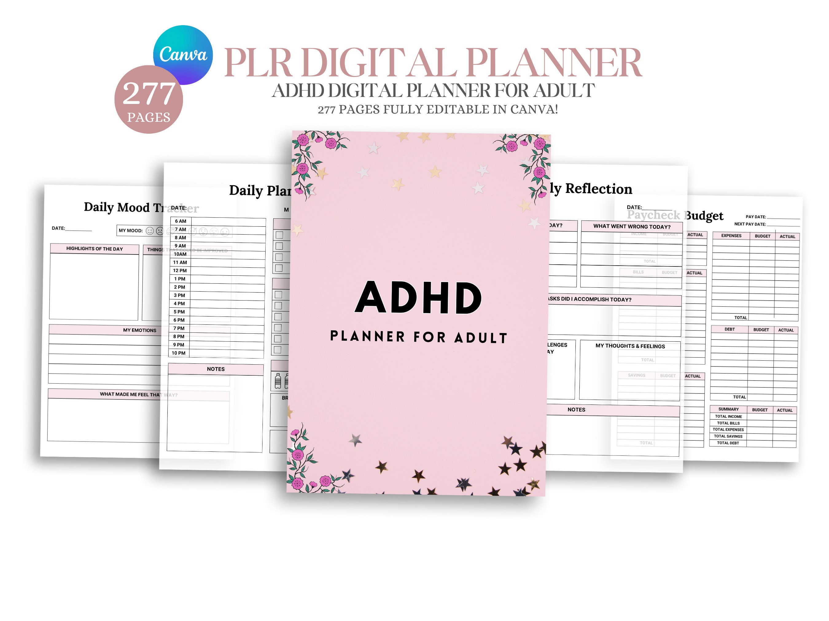 PLR ADHD Digital Planner for Adult, Templates, Editable Canva Planner ...