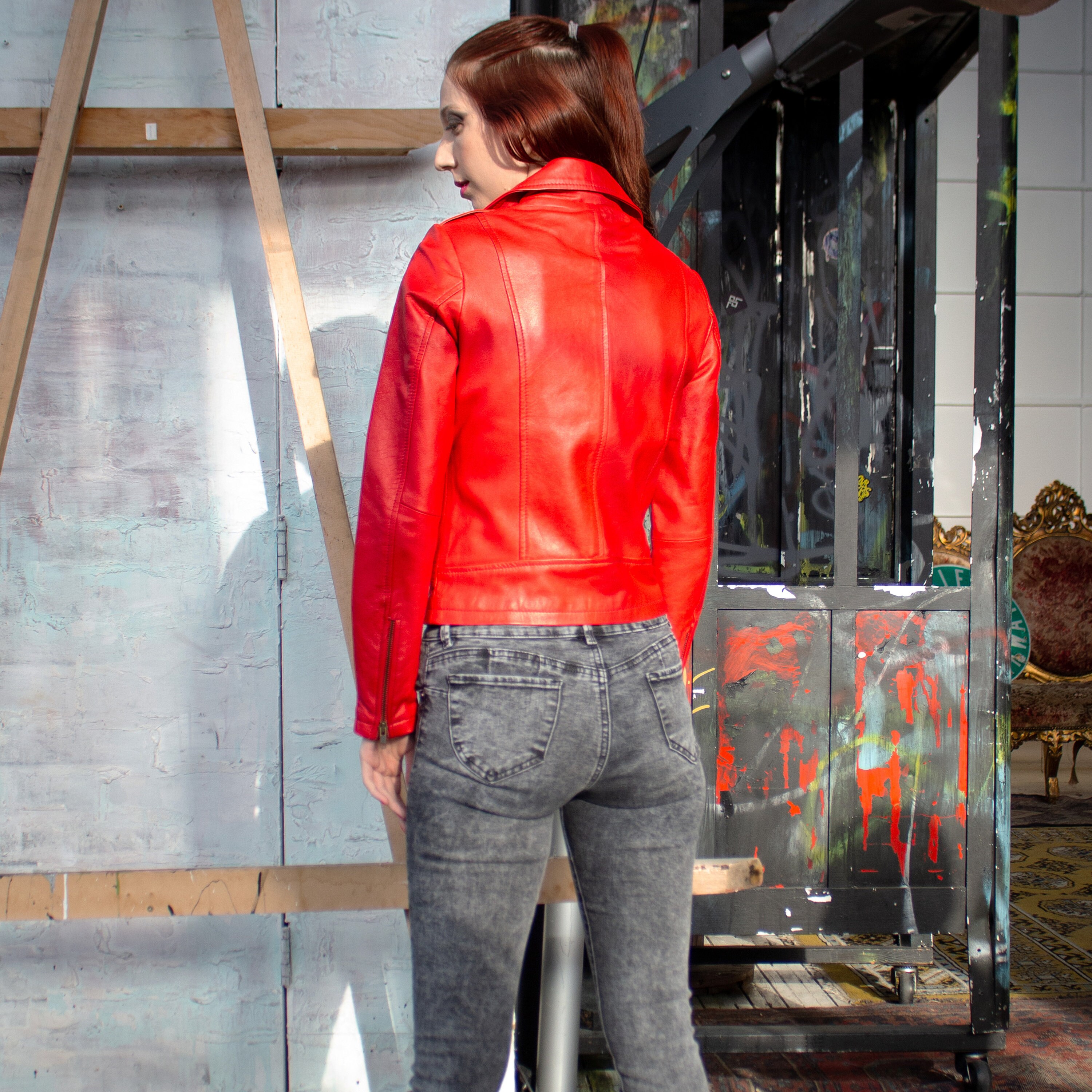 Womens Red Leather Coat, Womens Motorcycle Coat, Red Leather Bomber ...