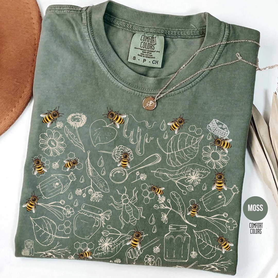 Vintage Bee Botanical T-shirt, Honeycomb Doodle Shirt, Unique Honey ...