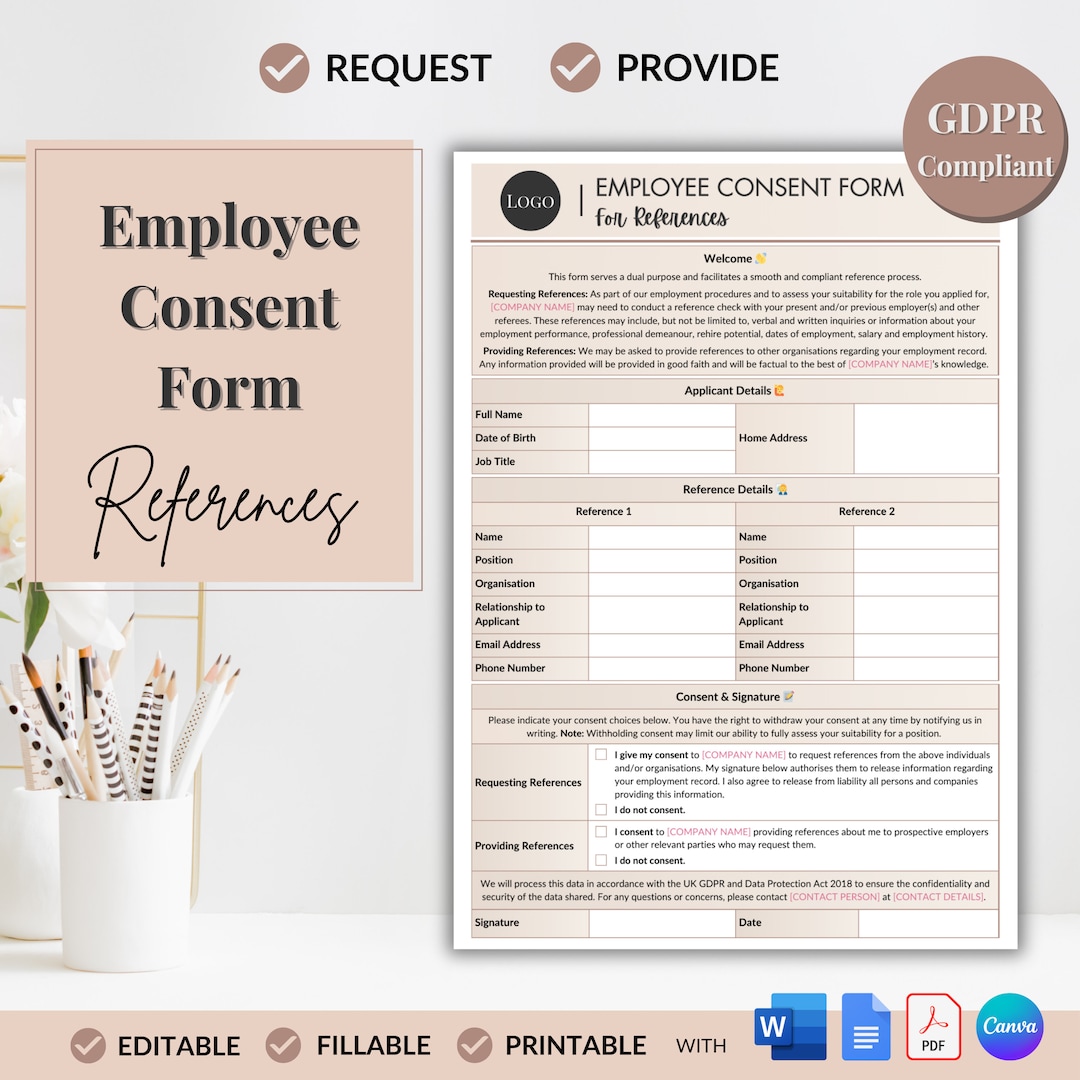 2-in-1 Employee Reference Consent Form GDPR Pre Employment Checks ...
