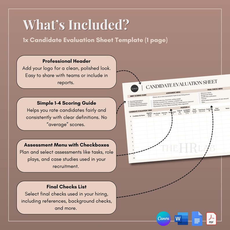 Candidate Evaluation Sheet for Hiring Applicant Shortlisting Screening Interview Assessment ...