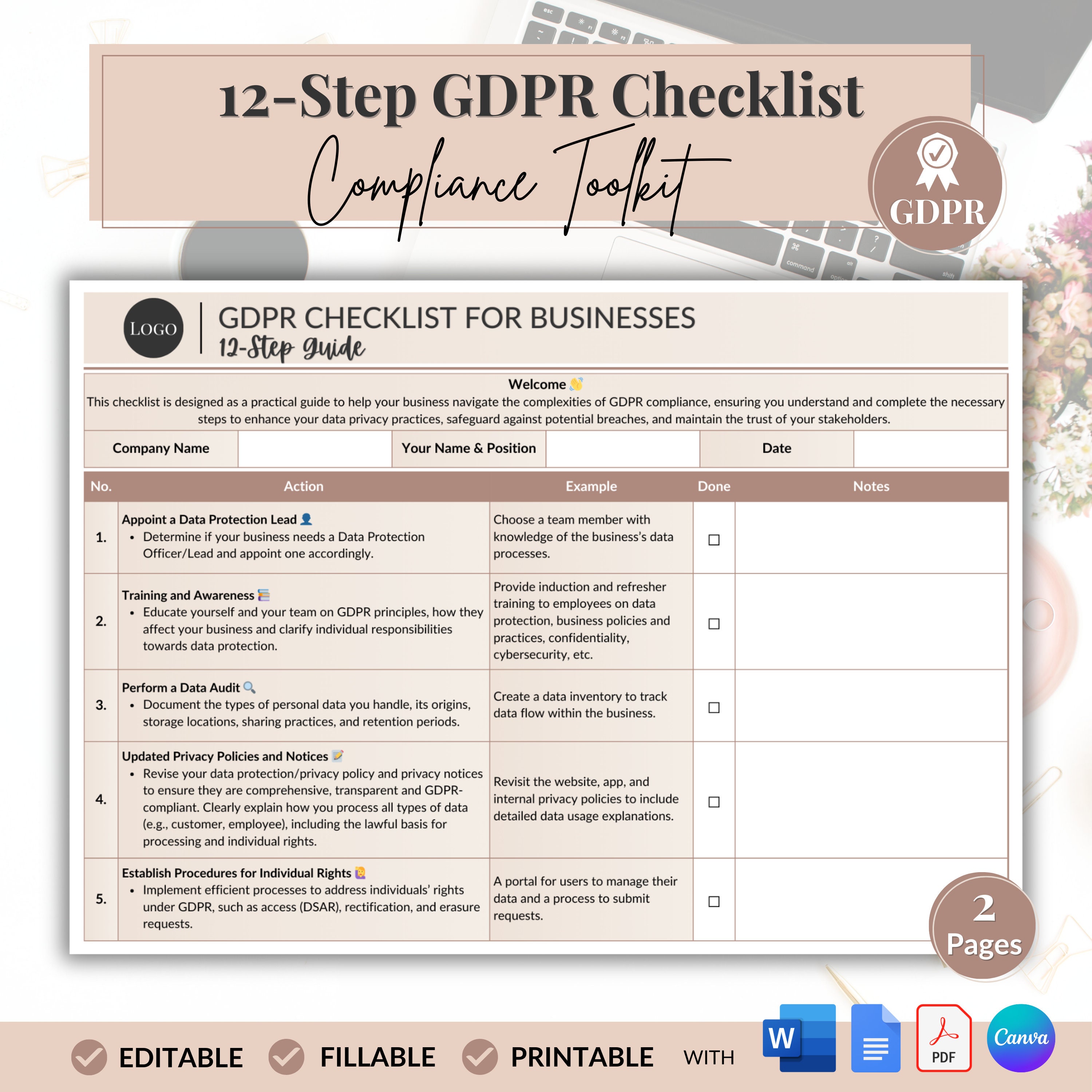 12 Step GDPR Checklist for Business Compliance Toolkit for Smes Data ...