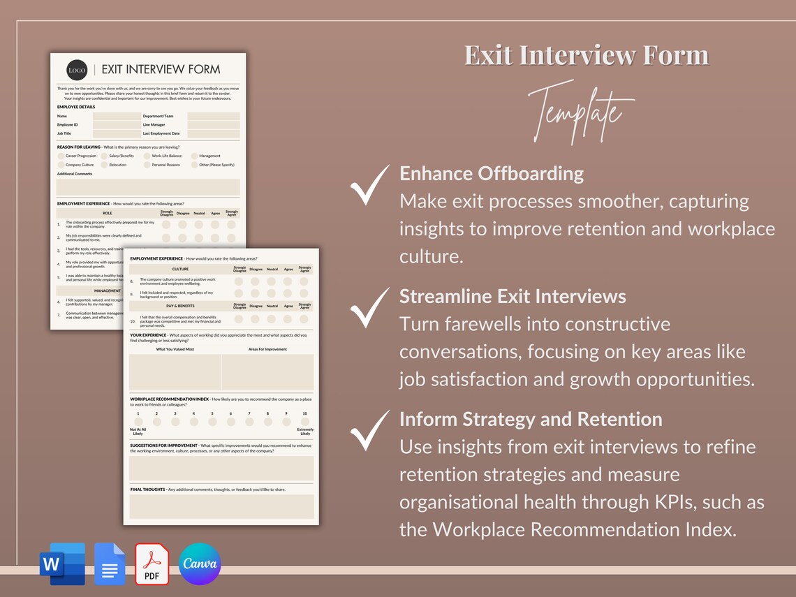 Exit Interview Form HR Template Employee Retention Feedback Form Company Culture Employee ...