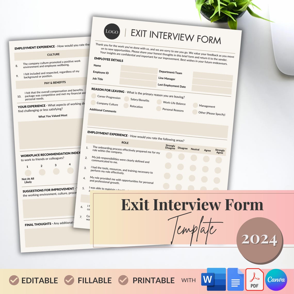 Exit Interview Form HR Template Employee Retention Feedback Form ...