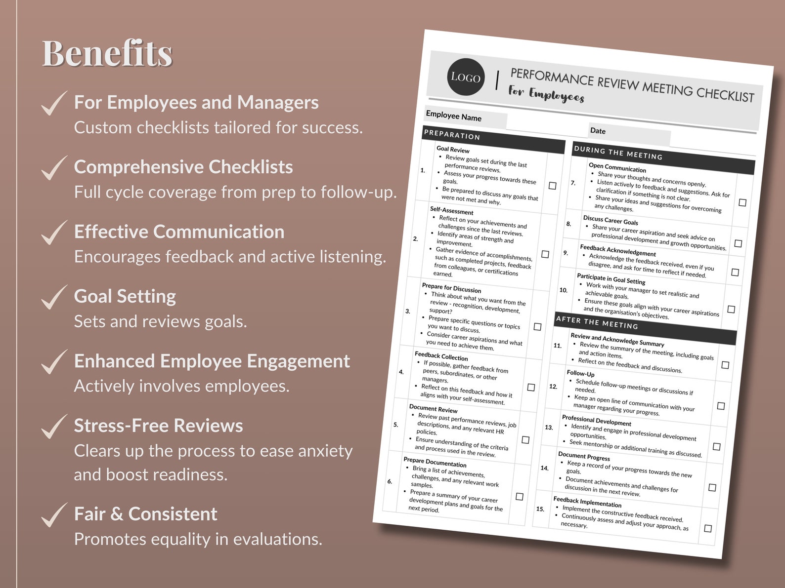 Employee Performance Review Meeting Checklists for Managers (printable ...