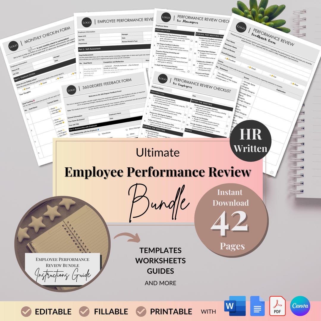 Employee Performance Review Bundle: HR Templates, Checklists (digital ...
