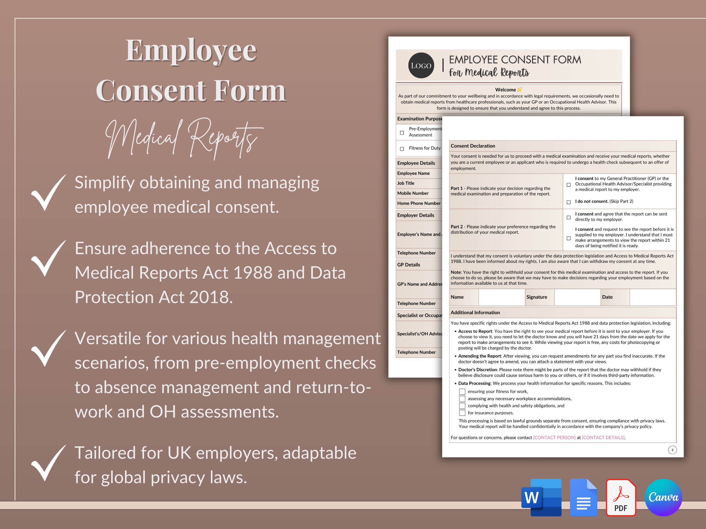 Employee Medical Consent Form: HR Compliance Template (digital Download ...