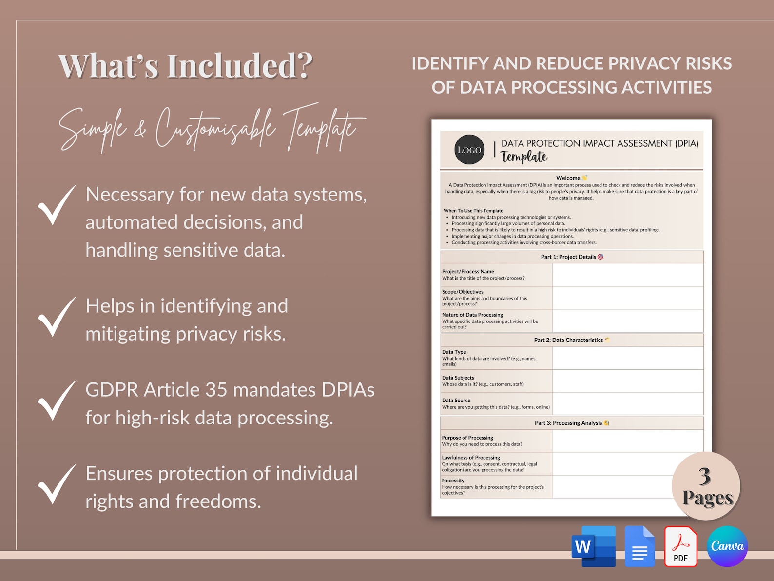 Customisable Data Protection Impact Assessment Tool DPIA Template ...