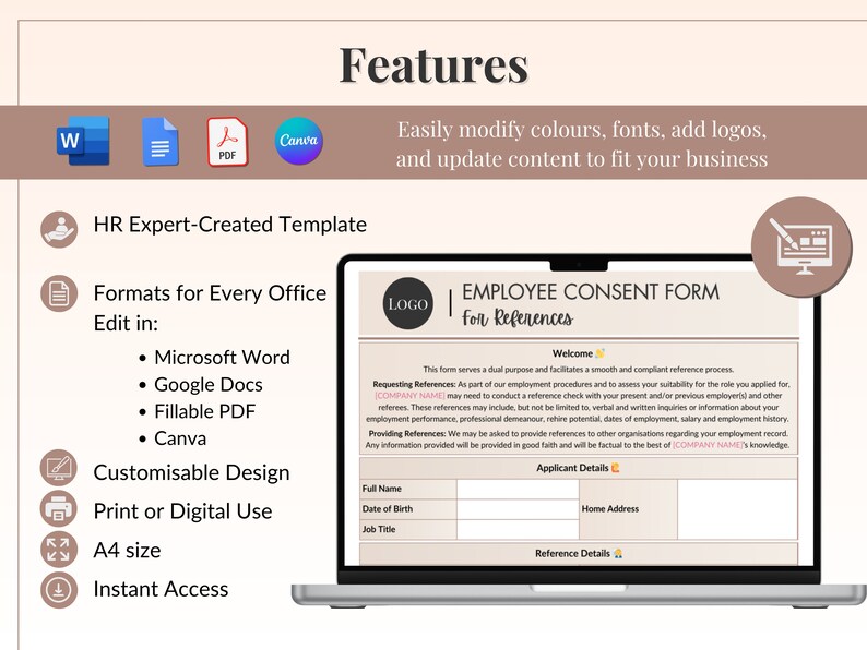 2-in-1 Employee Reference Consent Form GDPR Pre Employment Checks ...