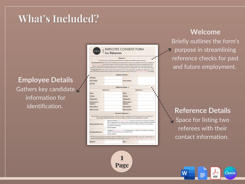 2-in-1 Employee Reference Consent Form GDPR Pre Employment Checks ...