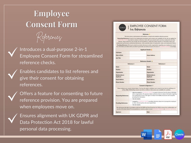 2-in-1 Employee Reference Consent Form GDPR Pre Employment Checks ...