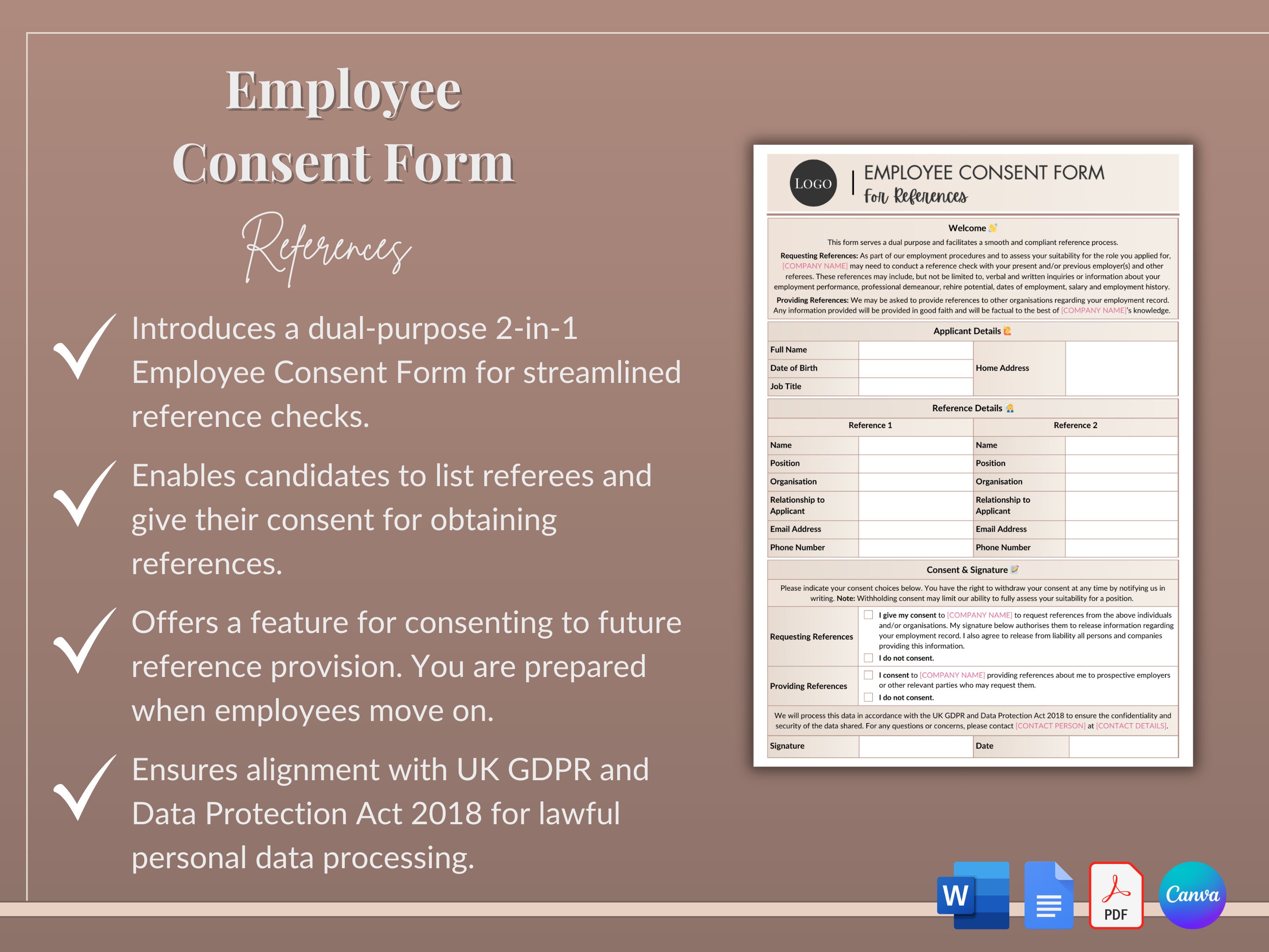 2-in-1 Employee Reference Consent Form GDPR Pre Employment Checks ...