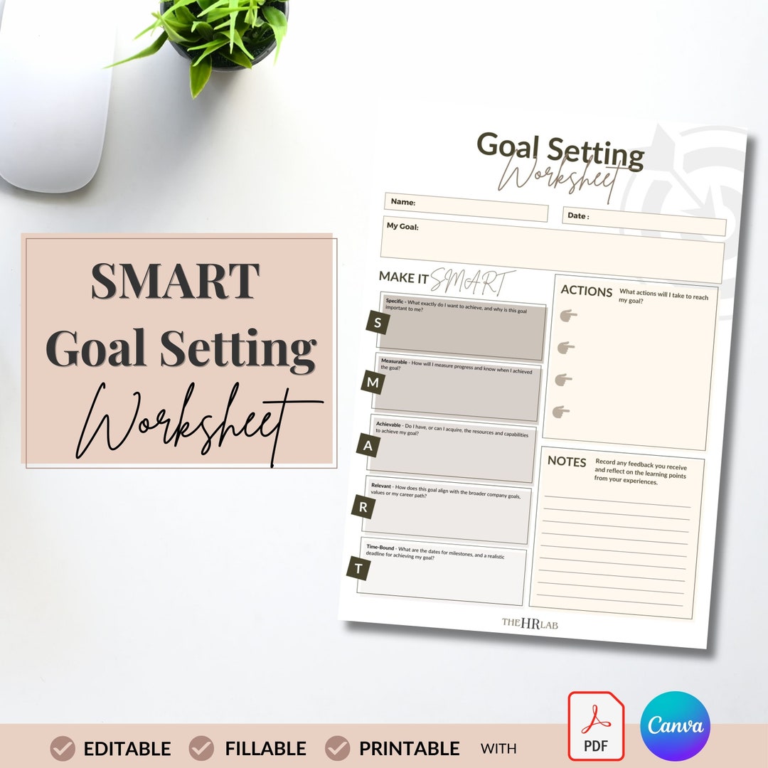 Goal Setting Worksheet SMART Goal Template Goal Tracking Employees ...