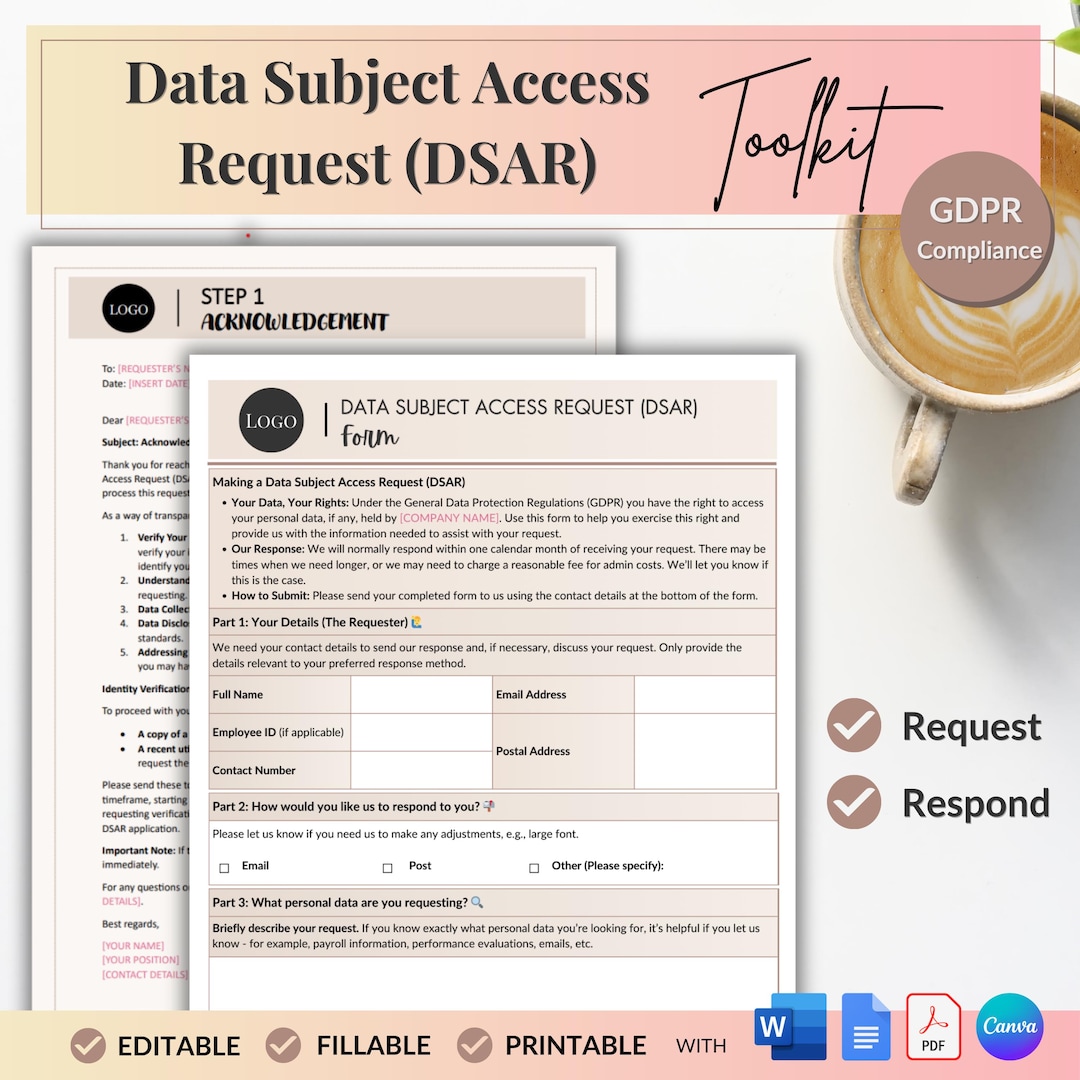 Customisable DSAR Toolkit Data Subject Access Request Form and Response ...