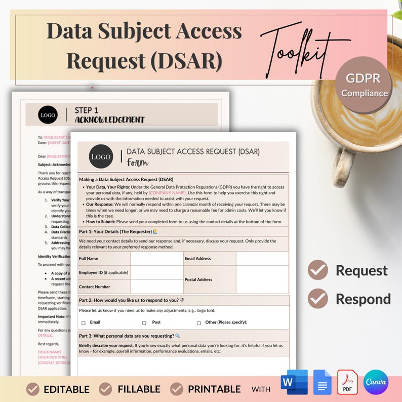 Customizable DSAR Toolkit: GDPR Data Request Form & Templates (digital ...