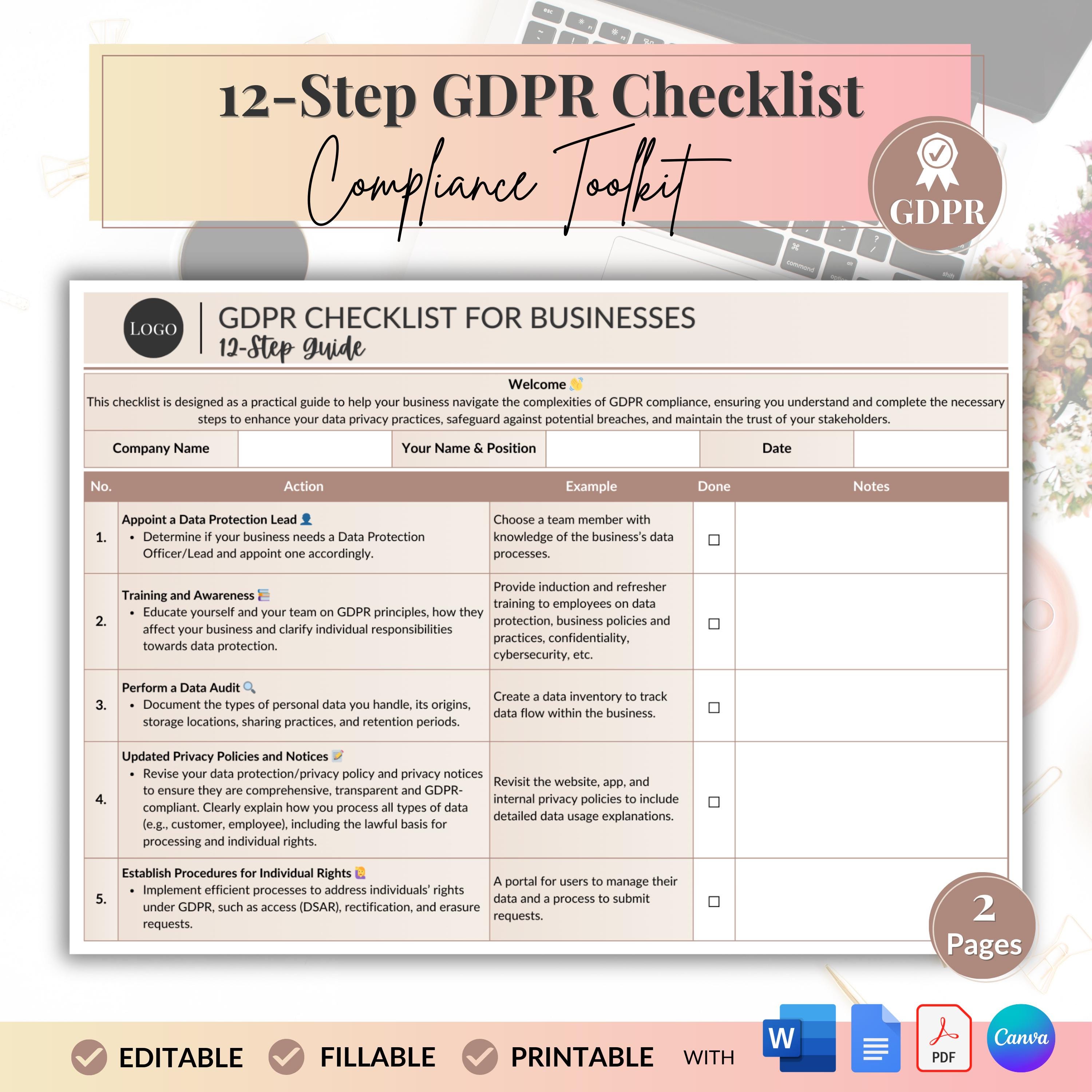 12 Step GDPR Checklist for Business Compliance Toolkit for Smes Data ...