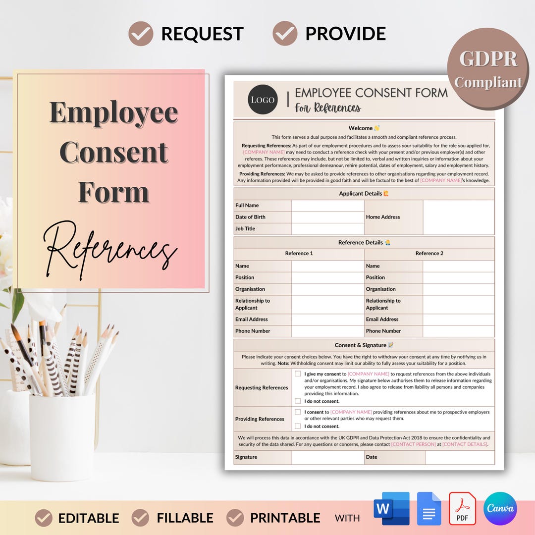 2-in-1 Employee Reference Consent Form GDPR Pre Employment Checks ...