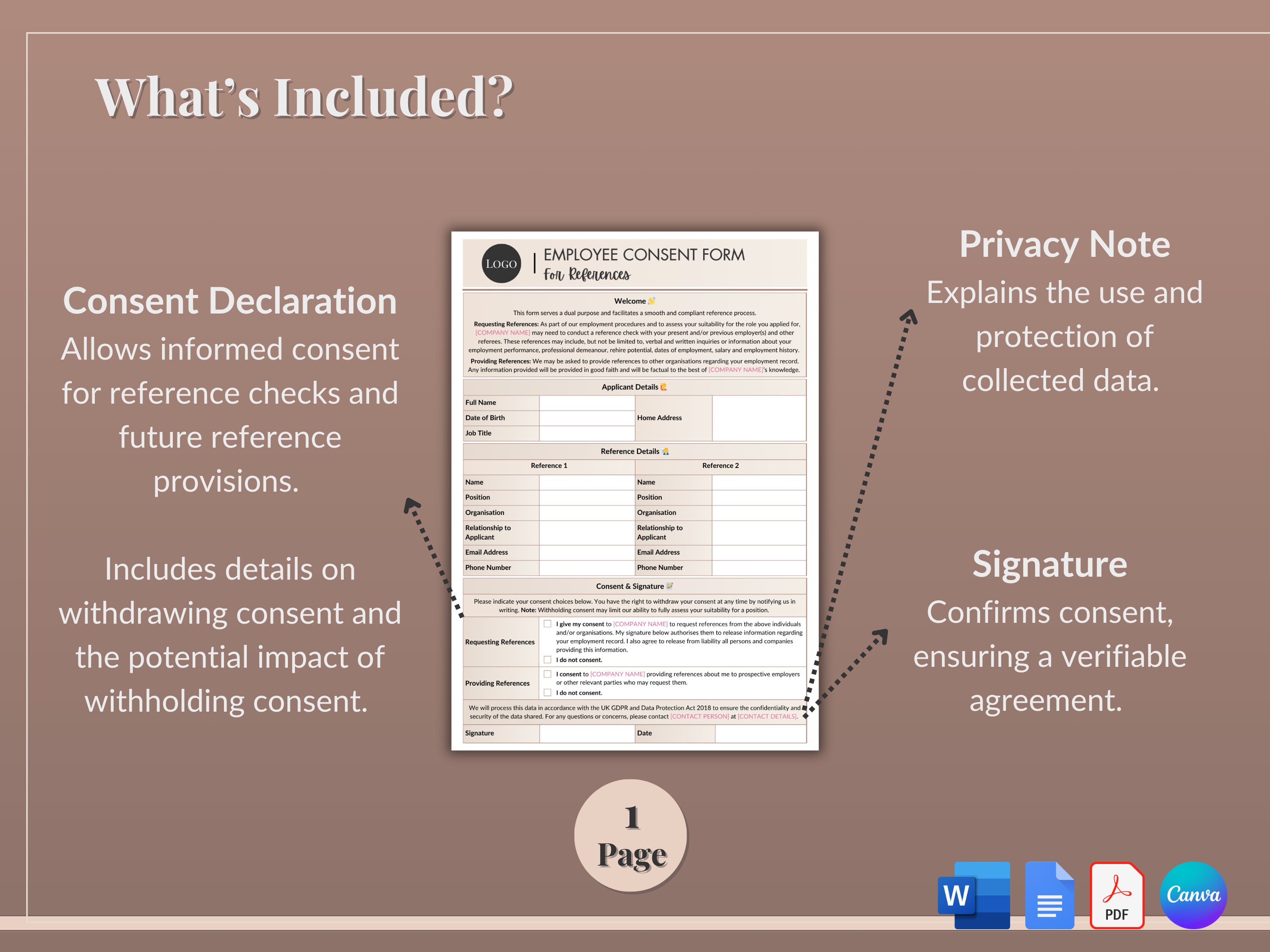 2-in-1 Employee Reference Consent Form GDPR Pre Employment Checks ...