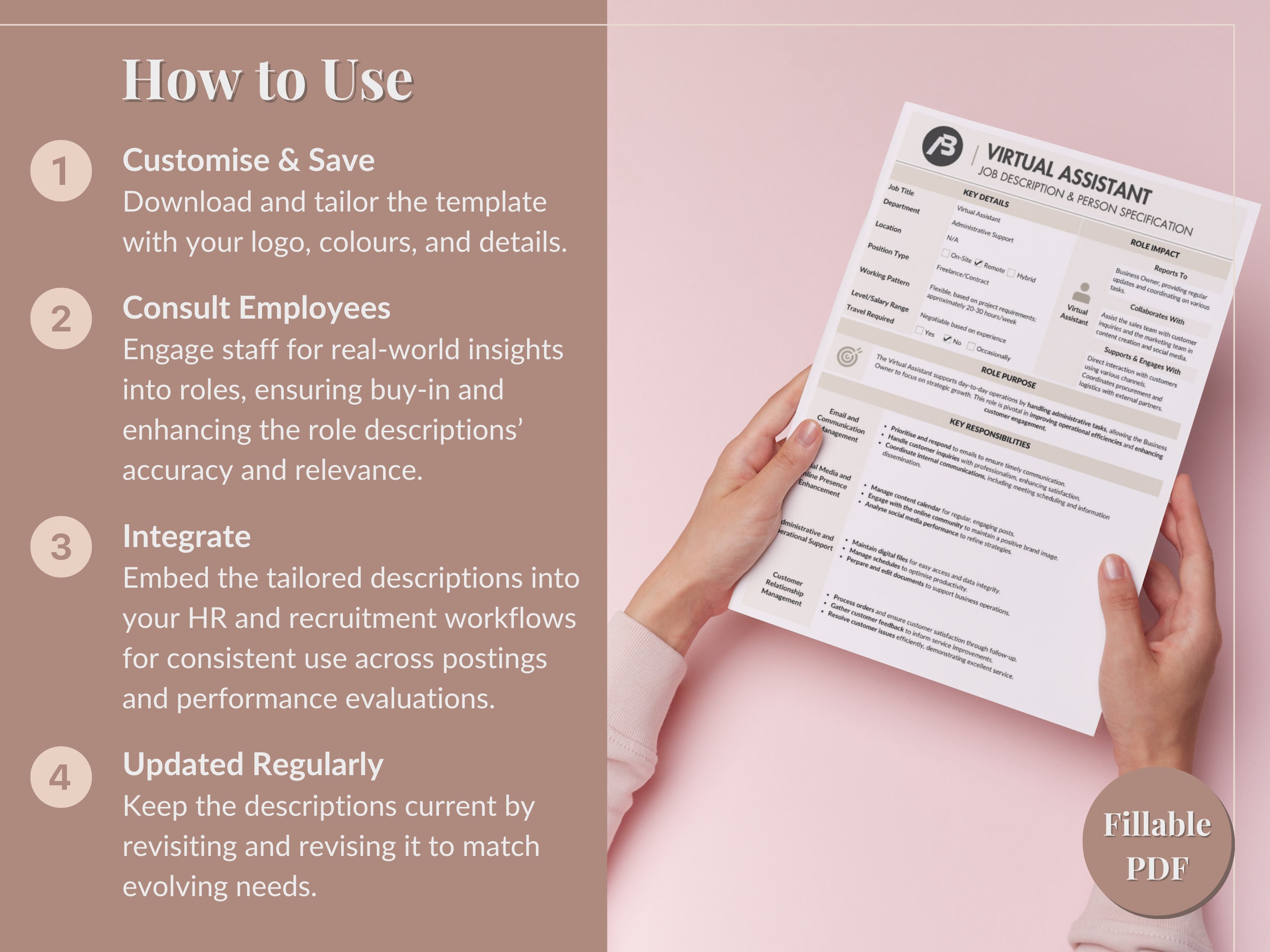 Modern Job Description Template: Employee Recruitment (fillable PDF) - Etsy